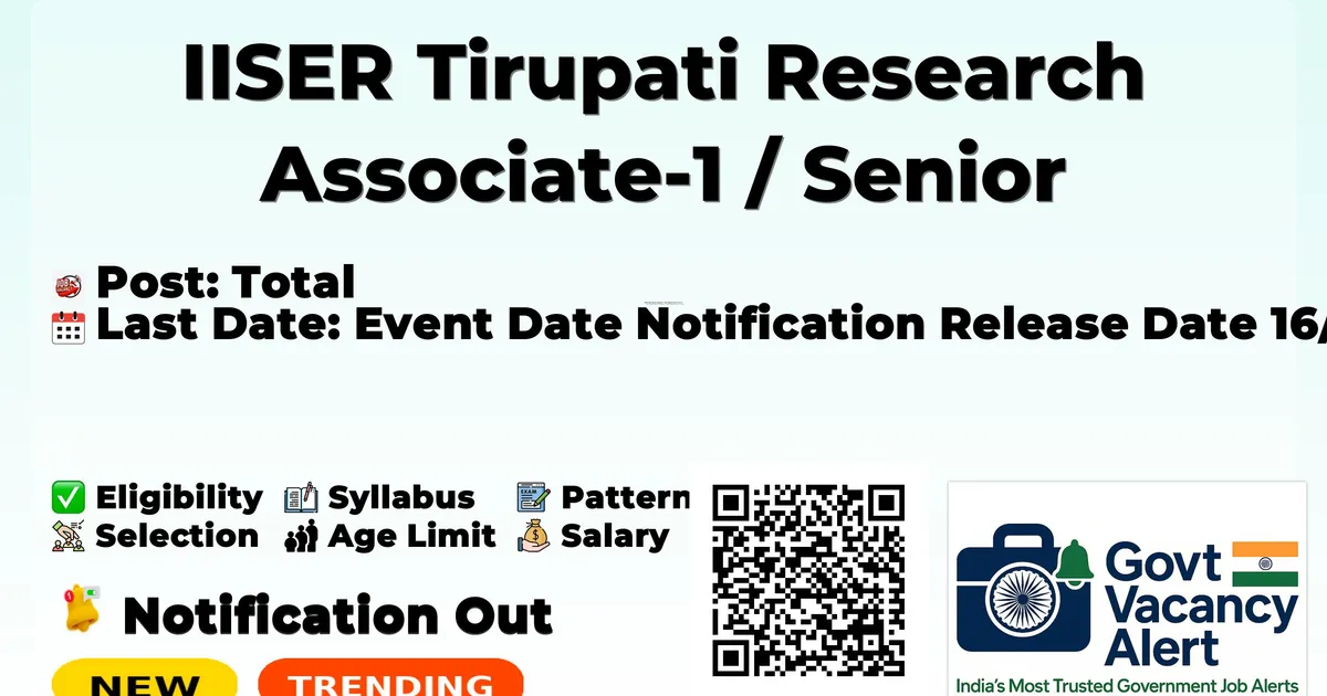 IISER Tirupati Research Associate-1 / Senior Research Fellow Online ...