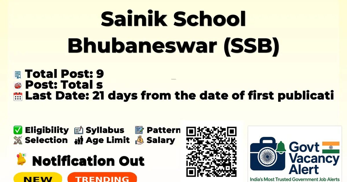 Sainik School Bhubaneswar (SSB) - Total Posts Recruitment 2025 | Latest ...