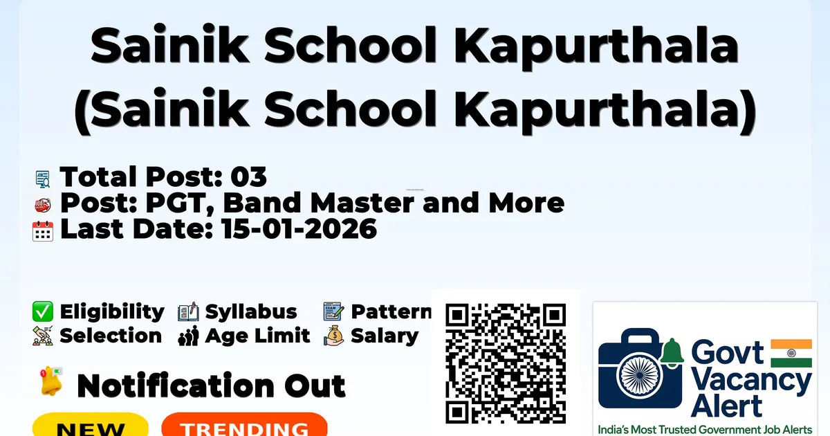 Sainik School Kapurthala (Sainik School Kapurthala) - PGT, Band Master ...