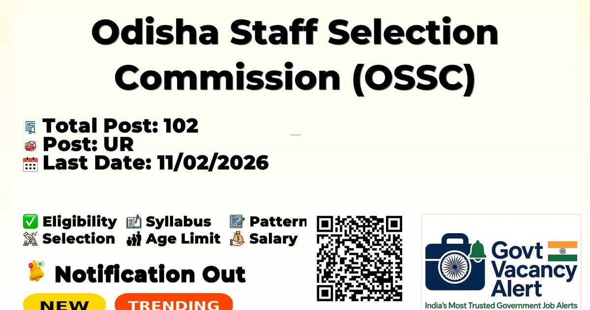 Odisha Staff Selection Commission (OSSC) - UR Recruitment 2026 | Latest ...