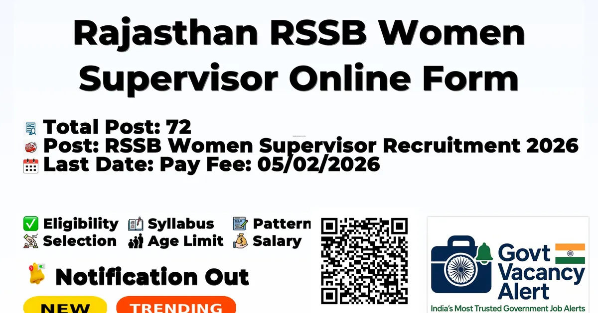 Rajasthan RSSB Women Supervisor Online Form 2026 - RSSB Women ...