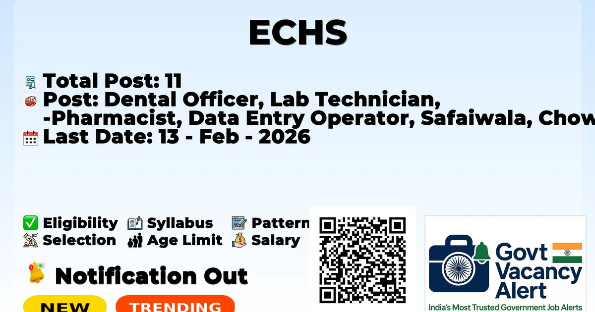 ECHS - Dental Officer, Lab Technician, Pharmacist, Data Entry Operator ...