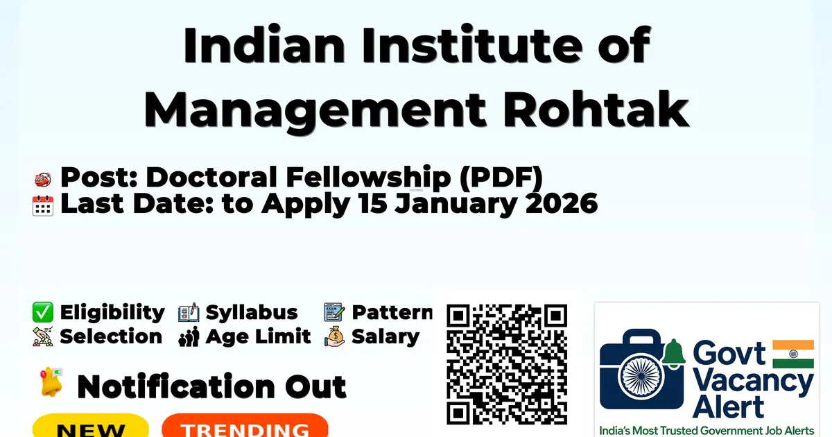 Indian Institute of Management Rohtak - Post-Doctoral Fellowship (PDF ...