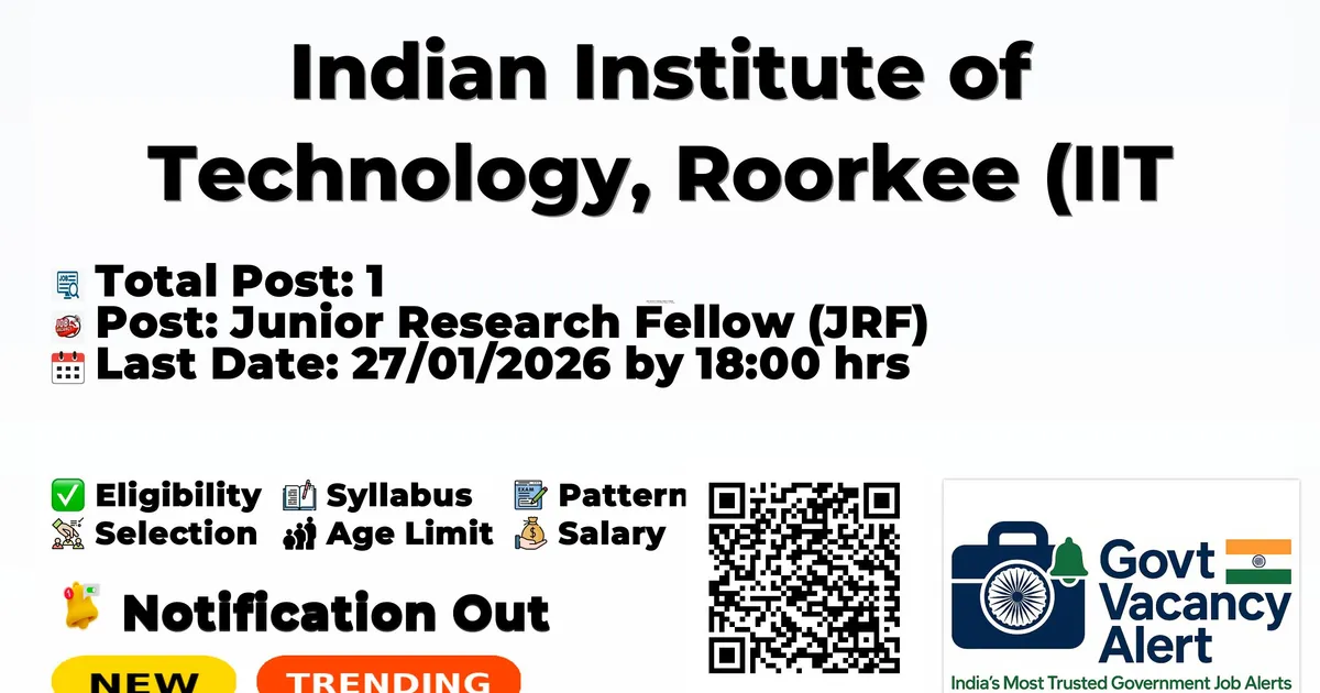 Indian Institute of Technology, Roorkee (IIT Roorkee) - Junior Research ...