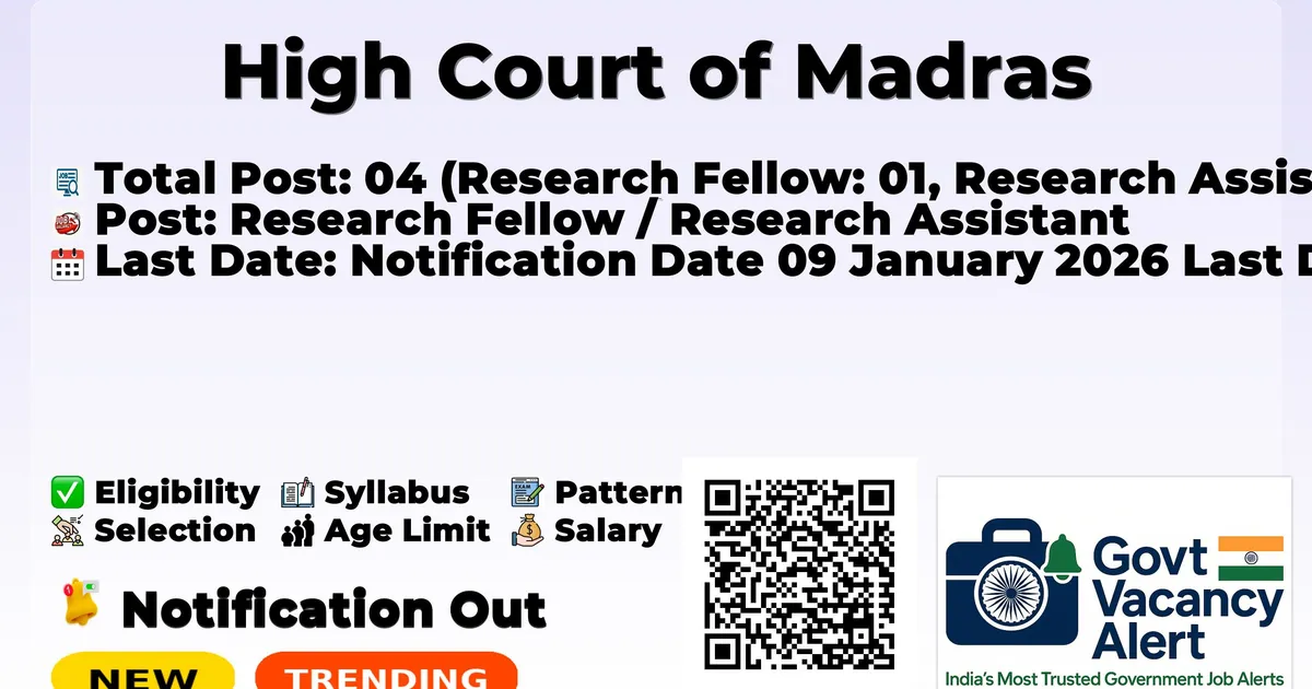High Court of Madras - Research Fellow / Research Assistant Recruitment ...