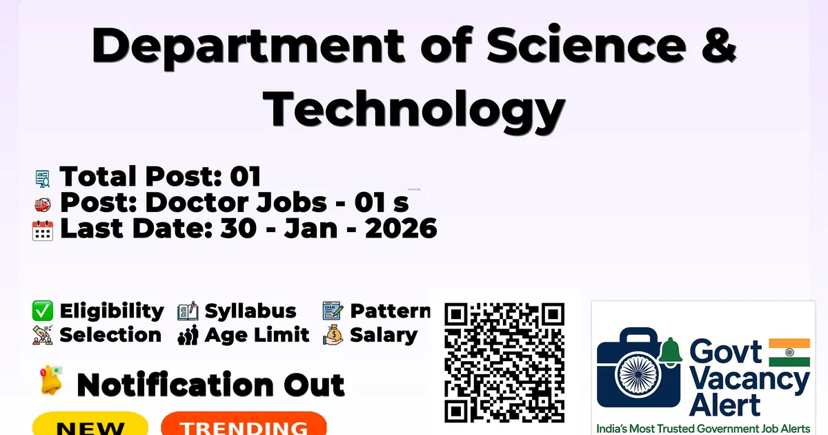 Department of Science & Technology - Doctor Jobs - 01 Posts Recruitment ...