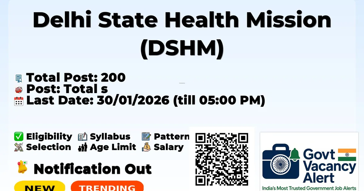 Delhi State Health Mission (DSHM) - Total Posts Recruitment 2026 ...