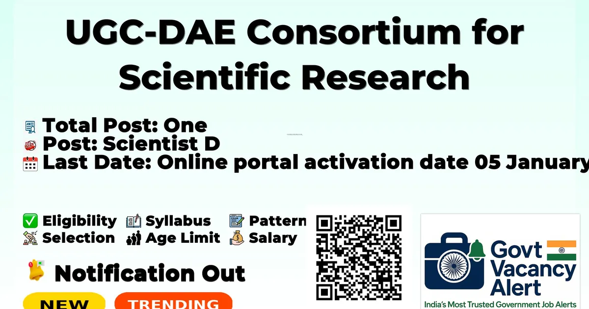 UGC-DAE Consortium for Scientific Research (UGC-DAE CSR) - Scientist D ...