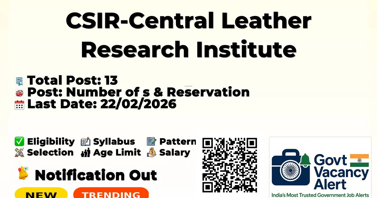CSIR-Central Leather Research Institute (CSIR-CLRI) - Number of Posts ...