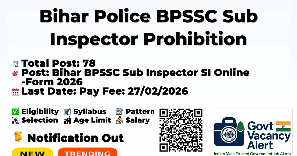 Bihar Police BPSSC Sub Inspector Prohibition Online Form 2026 - Bihar ...