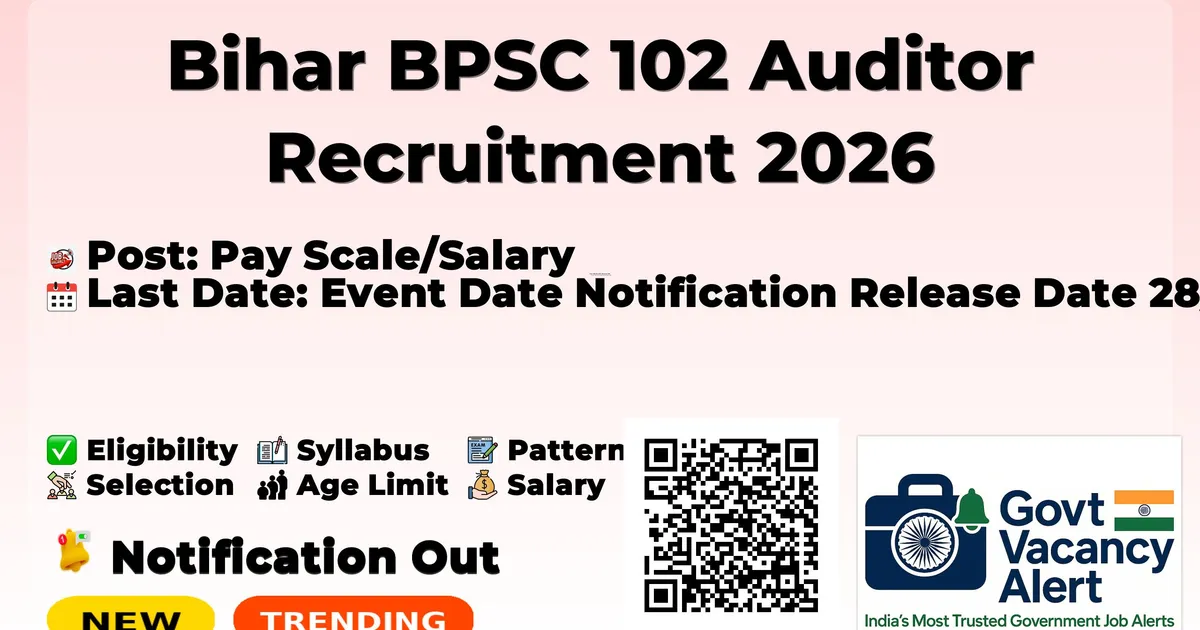 Bihar BPSC 102 Auditor Recruitment 2026 - Pay Scale/Salary Recruitment ...