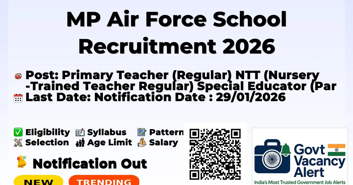 MP Air Force School Recruitment 2026 - Primary Teacher (Regular) NTT ...