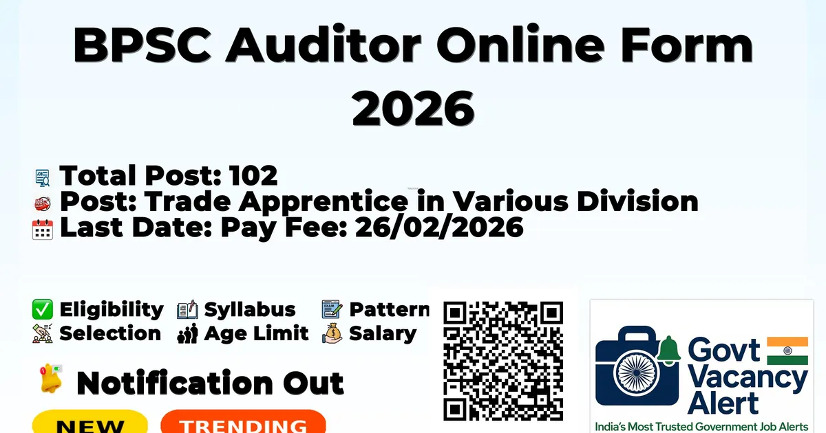 BPSC Auditor Online Form 2026 - Trade Apprentice in Various Division ...