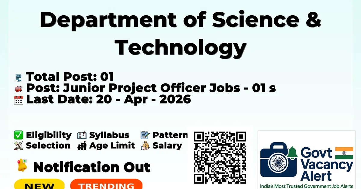 Department of Science & Technology - Junior Project Officer Jobs - 01 ...